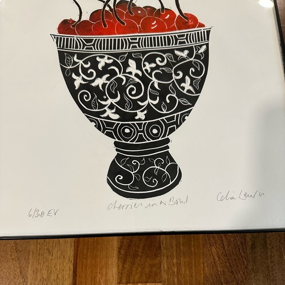 Celia Lewis | Art | Celia Lewis Linocut Cherries In A Bowl | Poshmark